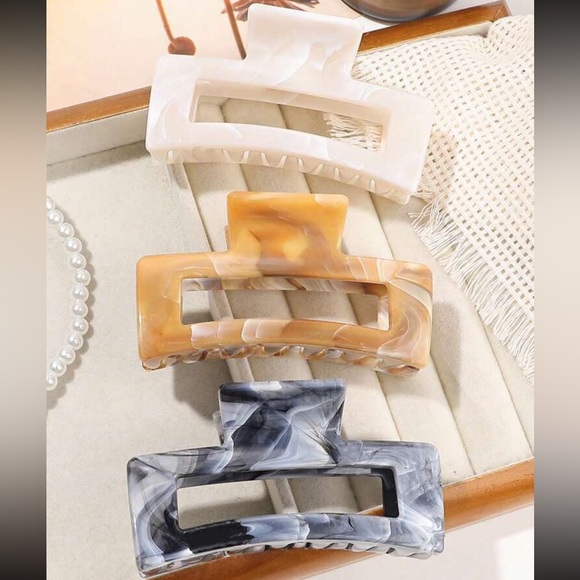 Accents | 3 Pack Of Elegant Marble Designed Claw Clips Set | Poshmark